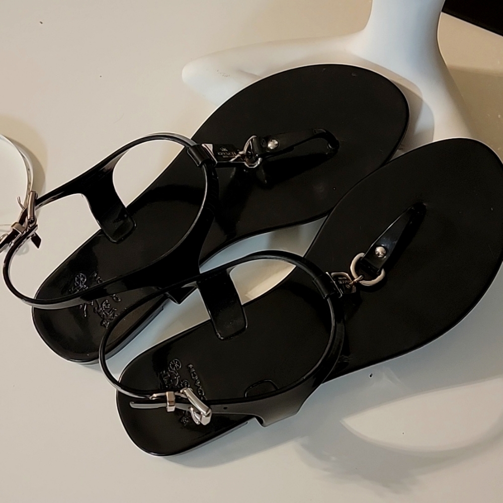 Coach Coach Coach Sz 6.5 Black Jellies Silver Hardware - Gem